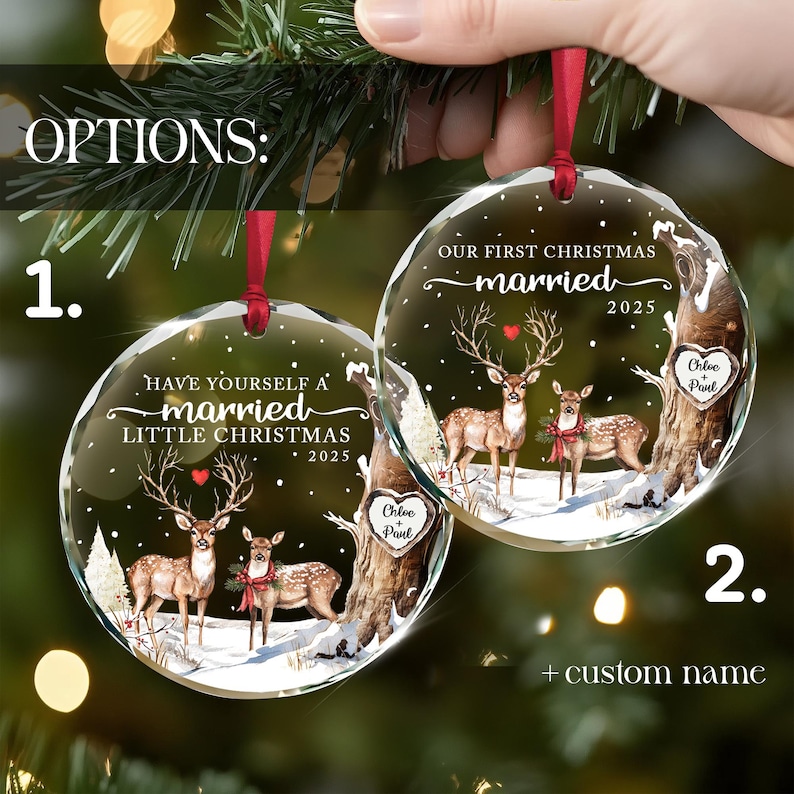 Our First Christmas Married Baubles, Custom Couple Deer Married Baubles ...