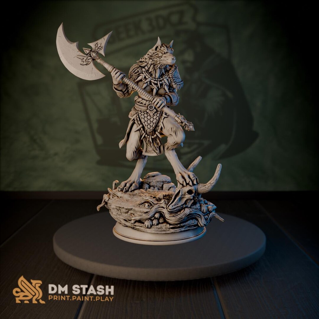 Female Wolfkin Barbarian With Great Axe Battle Ready Mini by DM Stash ...