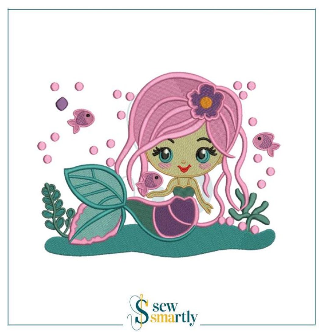 Mermaid Machine Embroidery Design | 4 Sizes (DST, PES, JEF, Exp, Hus ...