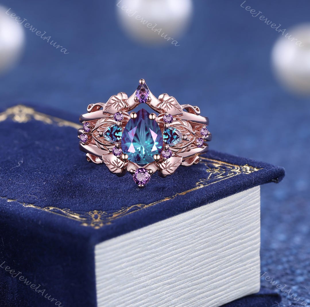 Color-changed Alexandrite Firework Cut Wedding Ring, 2PCS Nature ...