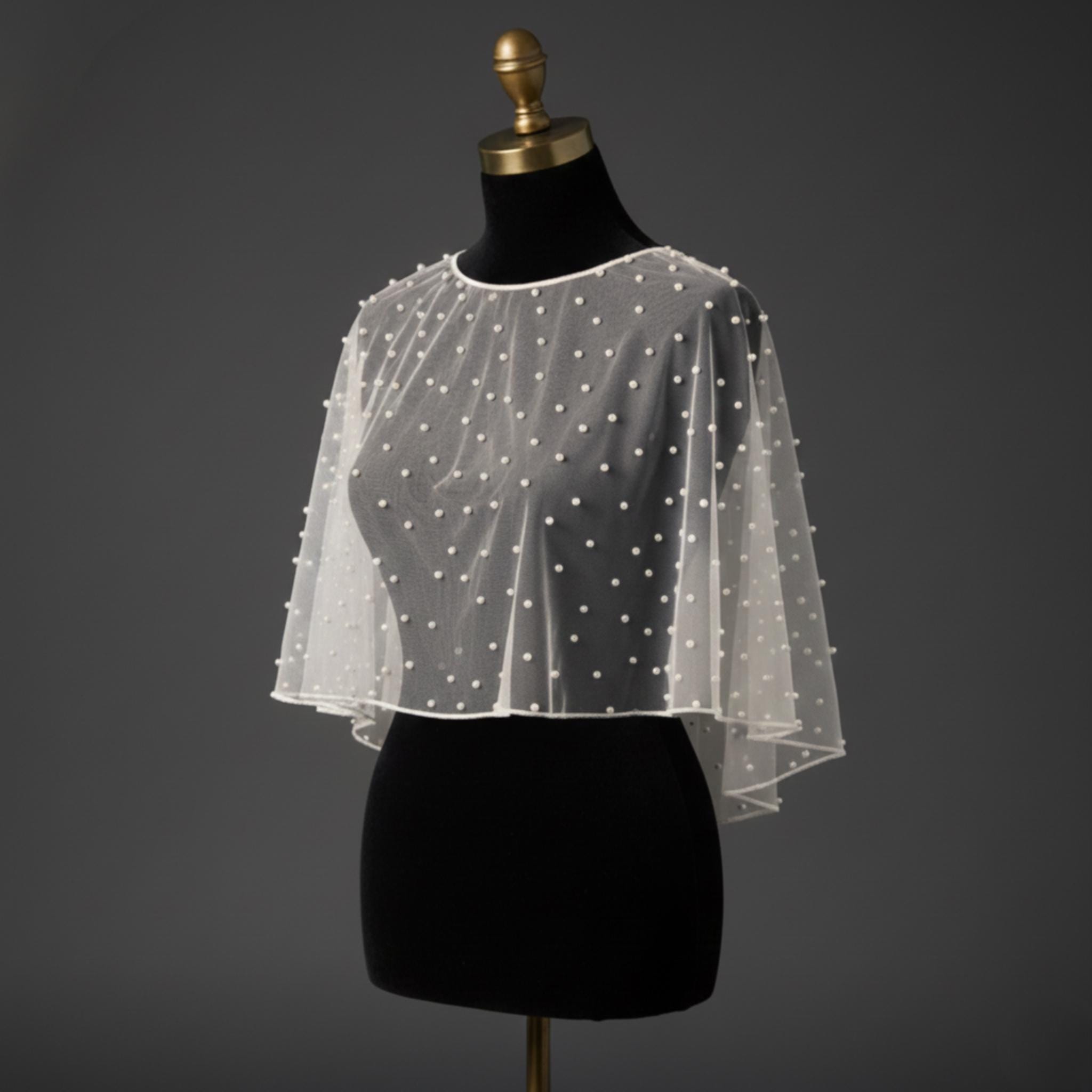 Pearl Bridal Cape | Sheer Wedding Cover up With Pearls | White or Ivory ...