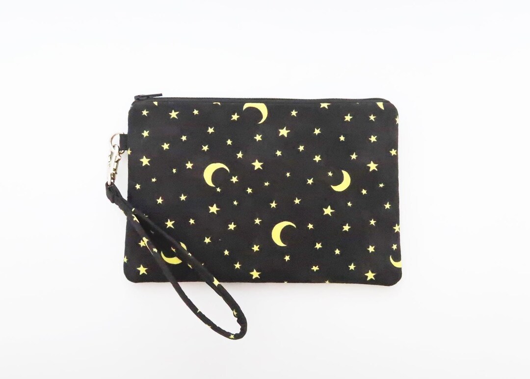 Moon & Stars Wristlet Purse Black Cell Phone Wristlet Wallet Fabric ...
