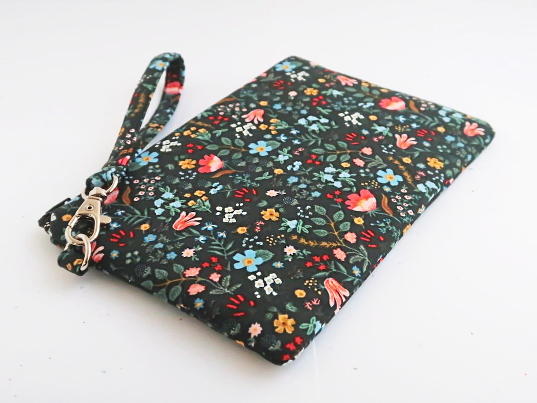 Rifle Paper Floral Fabric Cell Phone Wristlet Wallet, Handmade Women's ...