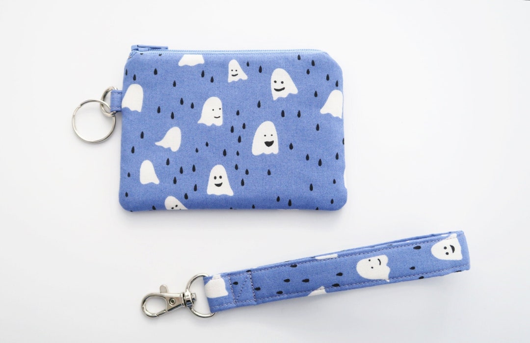 Periwinkle Smiley Ghost Coin Purse Wristlet Small Fabric Pouch Purple ...
