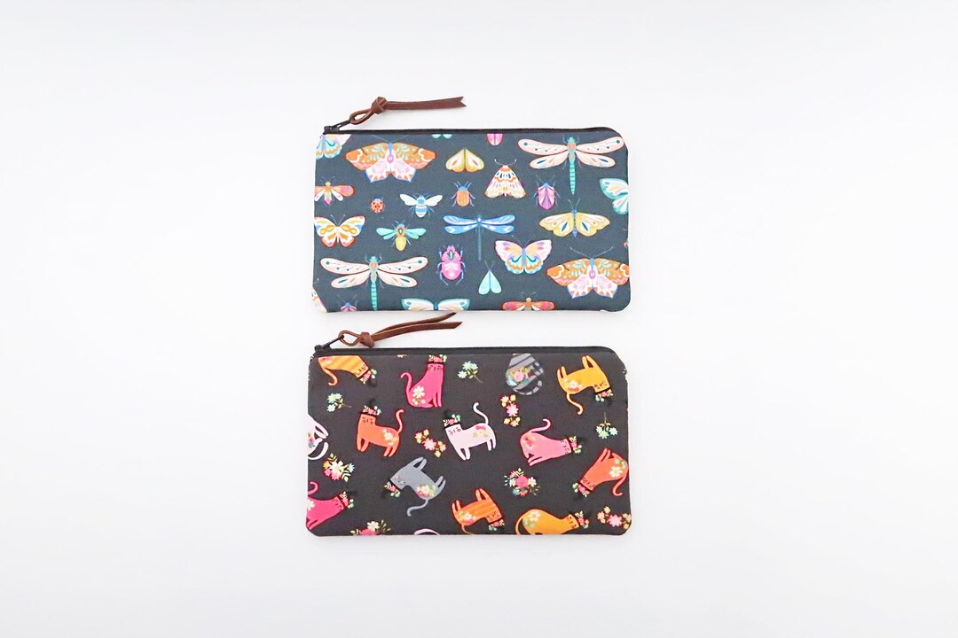 Moths & Dragonfly Pencil Zipper Pouch Witchy Cat Fabric Cell Phone ...