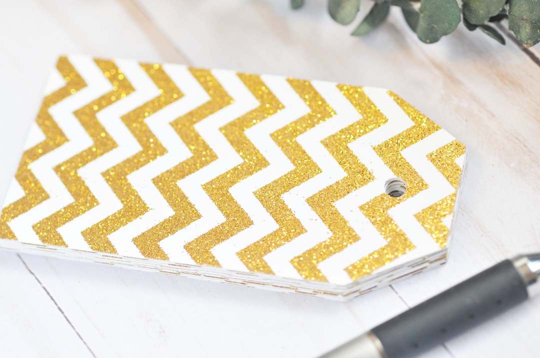 Gold Chevron Gift Tags Set of 12 // Blank Tag // Glitter // Favor Tag ...