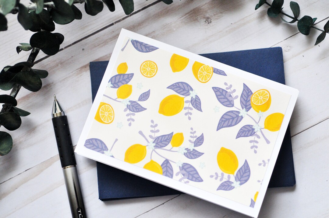 Lemon Note Cards - Set of 4 // Blank Cards // Fruit Stationery // Love ...