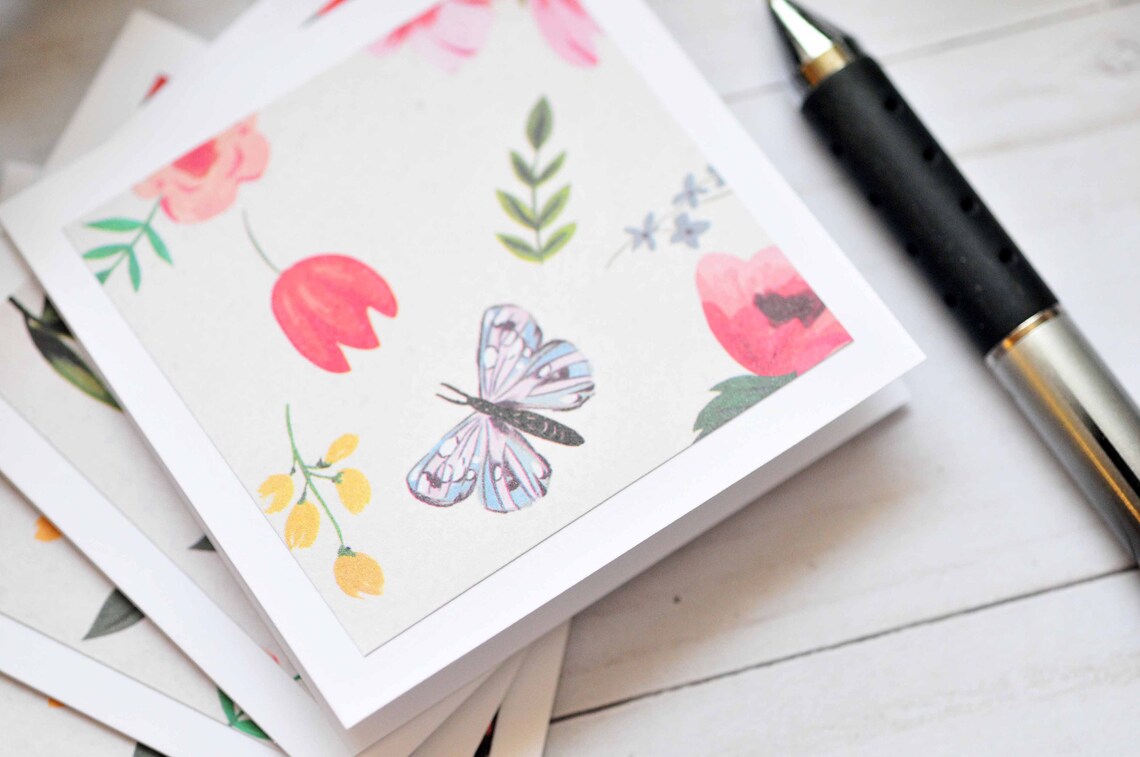 Butterfly Garden Mini Cards // Set of 4 // Botanical // Blank - Etsy