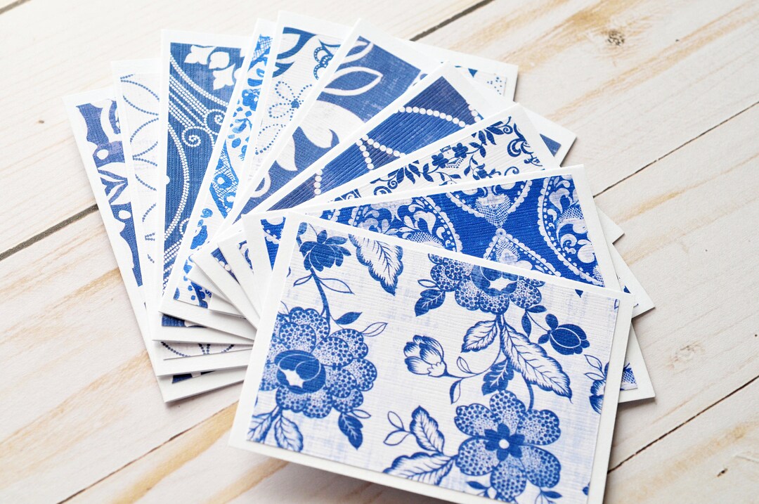Blue and White Cottagecore Mini Cards – Set of 10 - Mini Notes, Gift ...