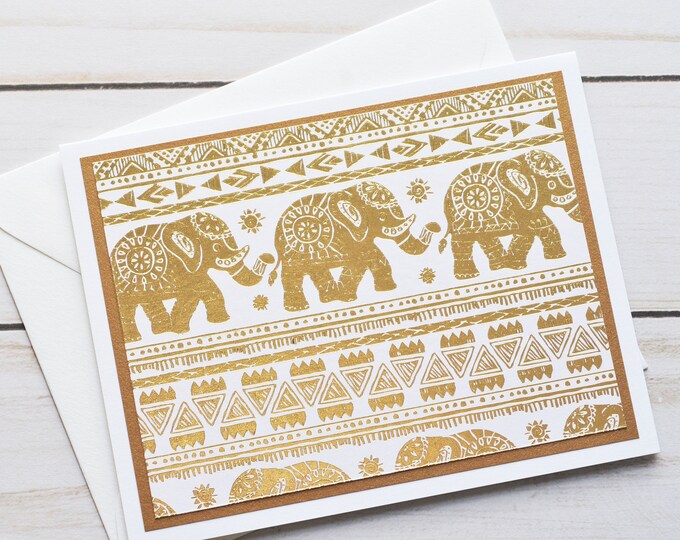 Golden Elephant Note Cards // Blank Note Cards // Indian Elephant ...