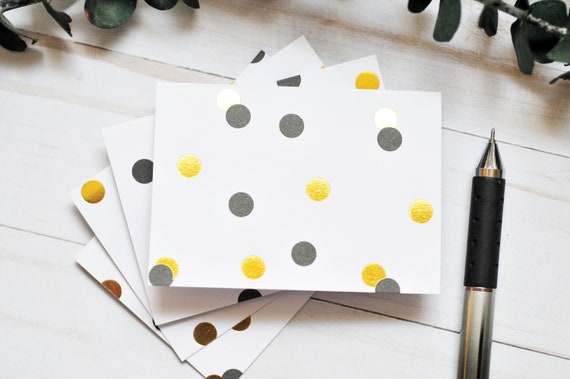 Black and Gold Dotted Mini Cards // Set of 4 // Blank Cards // - Etsy