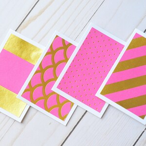 LAST CHANCE Pink and Gold Mini Cards Set of 18 // Blank Cards ...