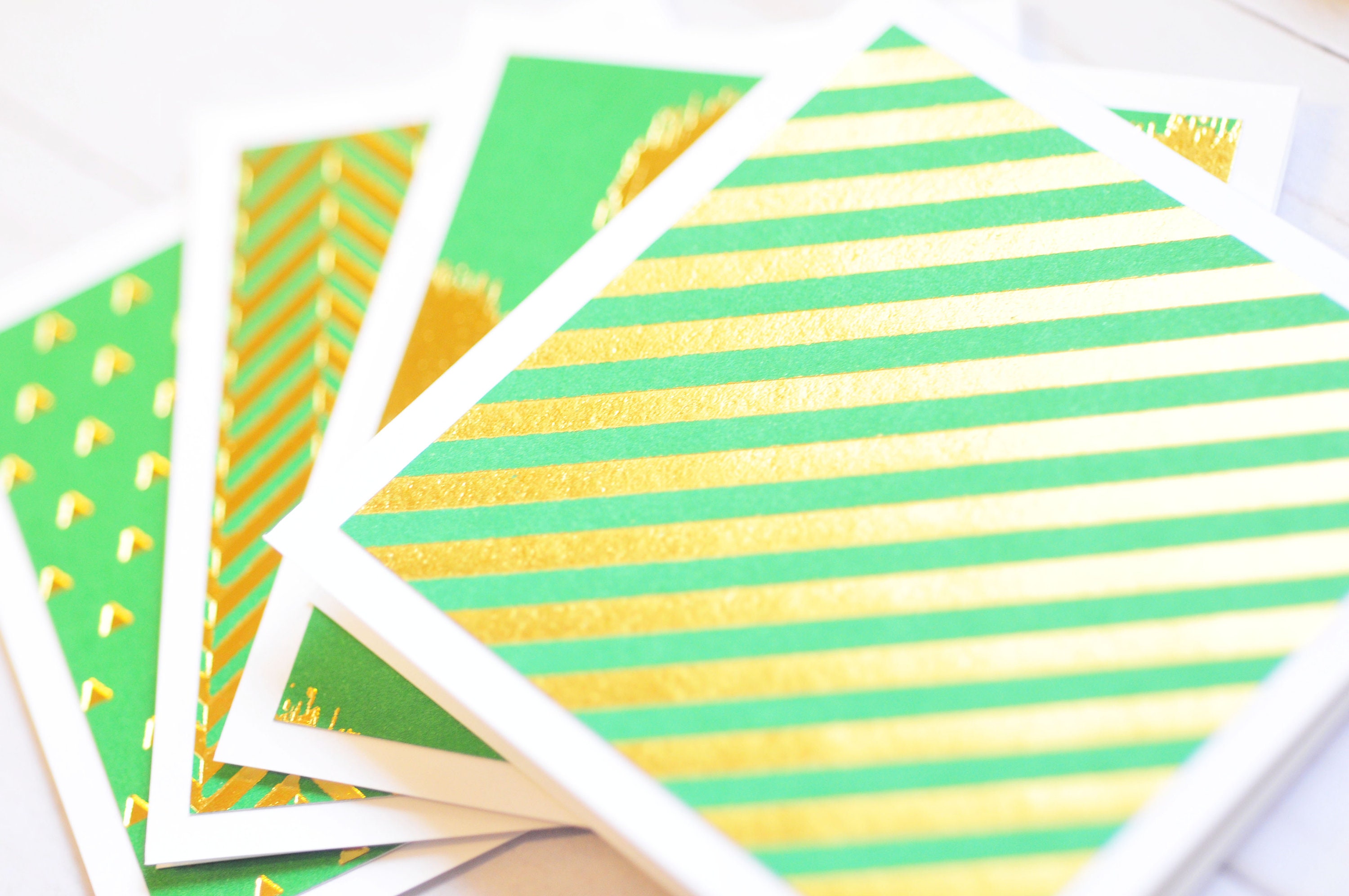 Green and Gold Mini Cards // Set of 4 // Blank Cards // - Etsy UK