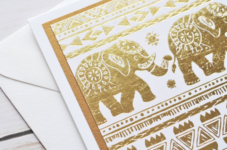 Golden Elephant Note Cards // Blank Note Cards // Indian - Etsy