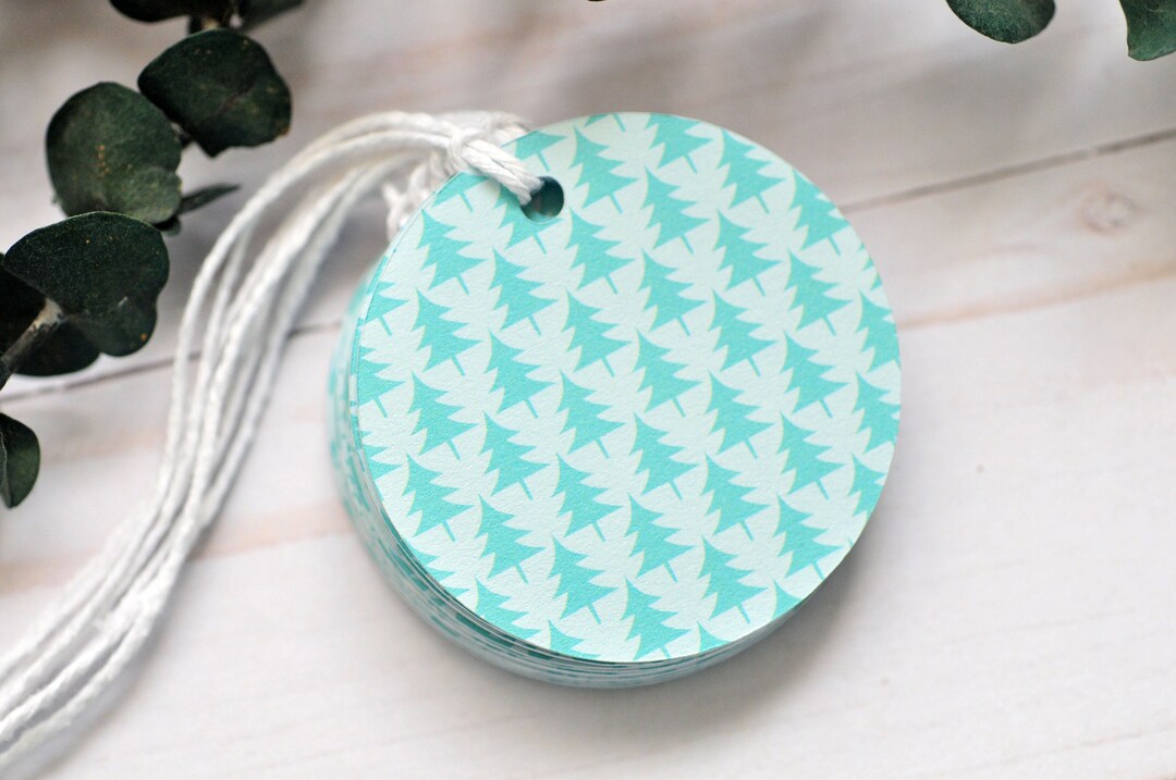 Turquoise Christmas Tree Gift Tags – Set of 10 - Round Holiday Labels ...