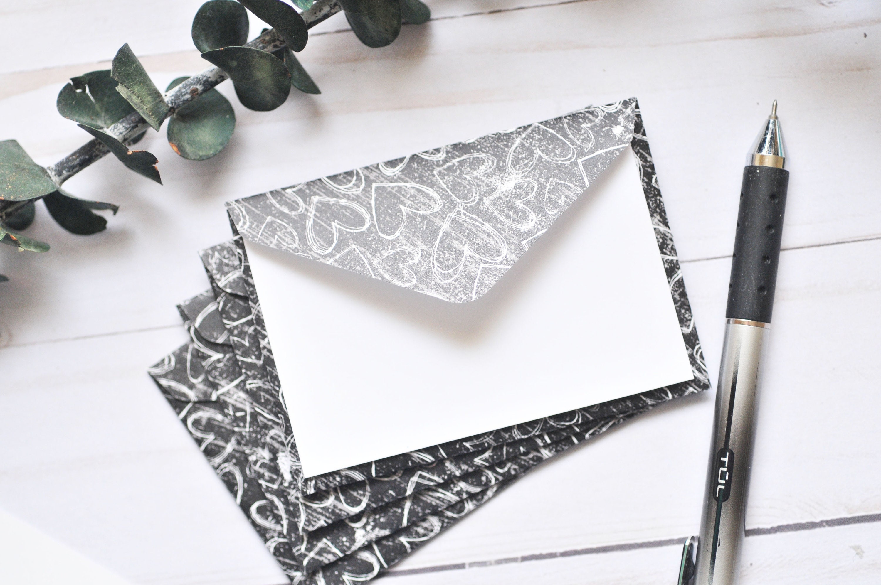 Black & White Heart Mini Cards // Set of 4 // Blank Cards // - Etsy