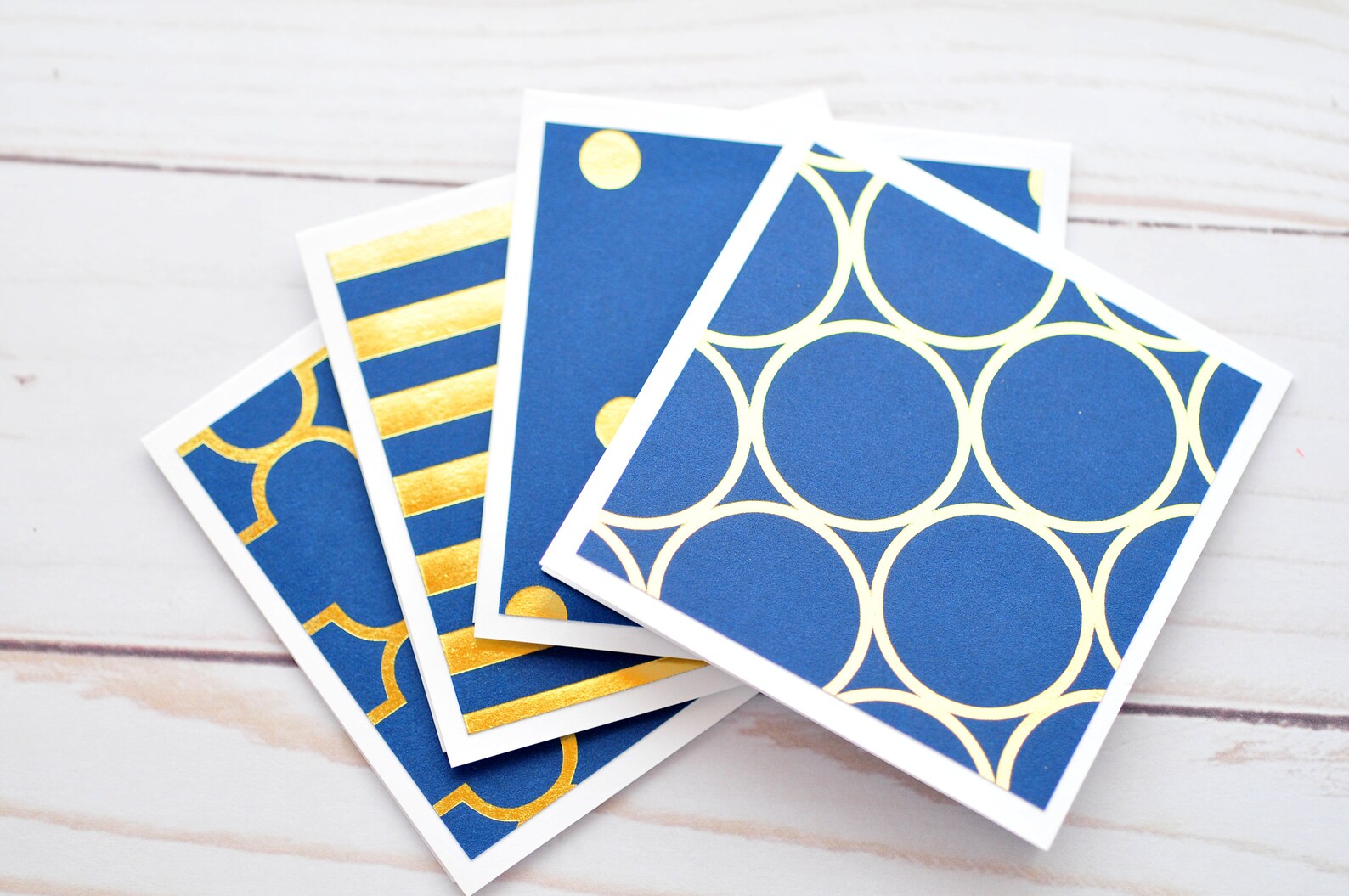 Navy and Gold Mini Cards // Set of 4 // Gold Foil // Pattern - Etsy