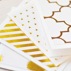 White and Gold Mini Cards - Set of 4 // Blank Cards // Gold Foil ...