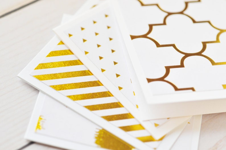 White and Gold Mini Cards Set of 4 // Blank Cards // Gold - Etsy