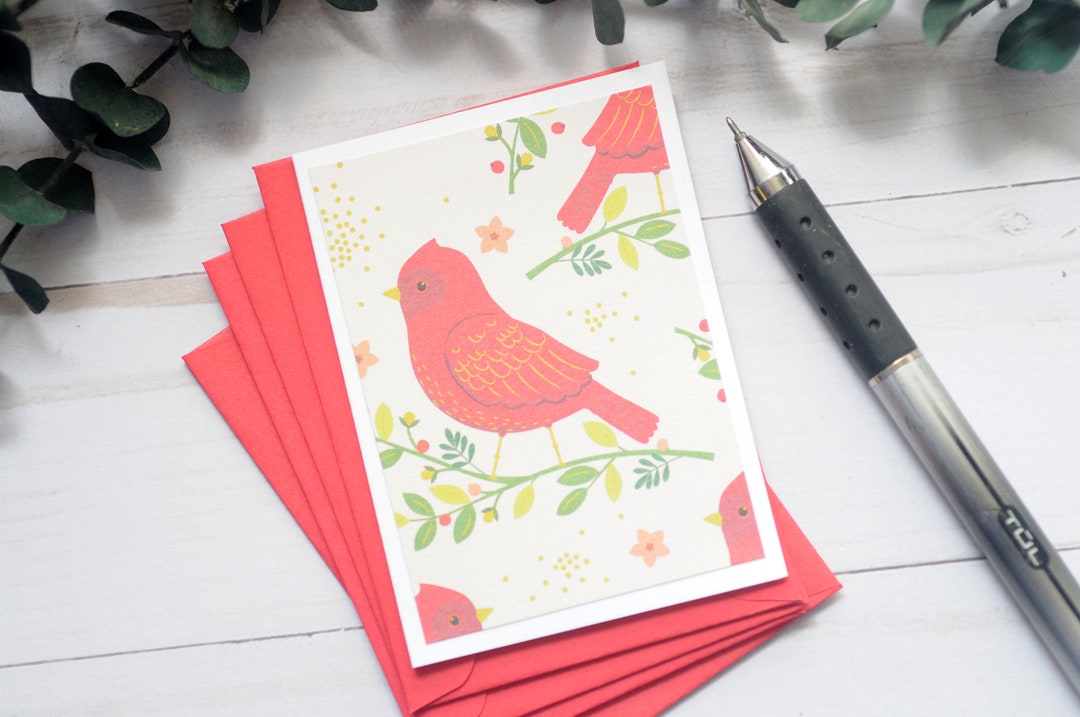 Cardinal Mini Cards - Set of 4 // Blank Cards // Mini Christmas Cards ...