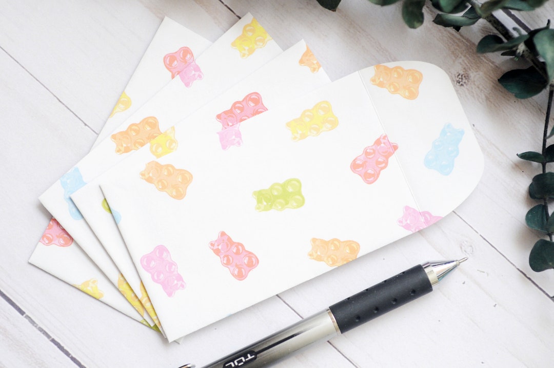 Gummy Bear Mini Cards – Set of 4 – Candy Pattern Envelopes, Love Notes ...