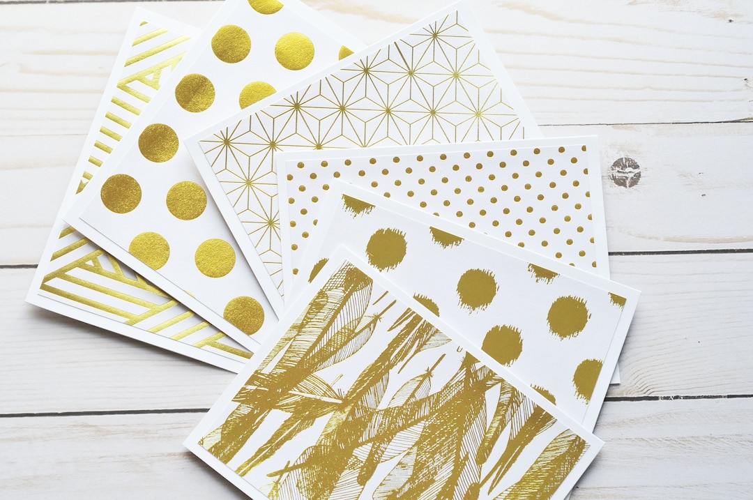 Gold & White Note Cards - Set of 4 // Blank Cards // Thank You Notes ...