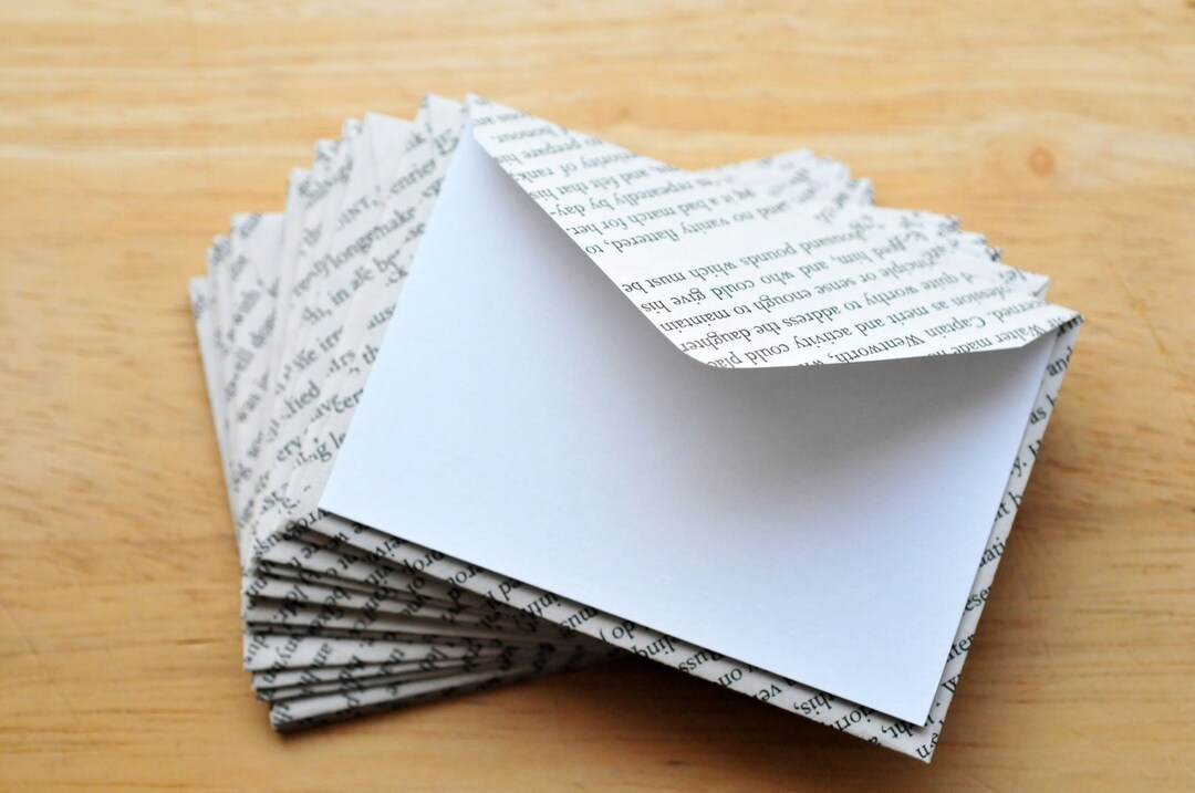 Book Page Mini Cards // Set of 10 // Gift Card Envelopes // Love Notes ...