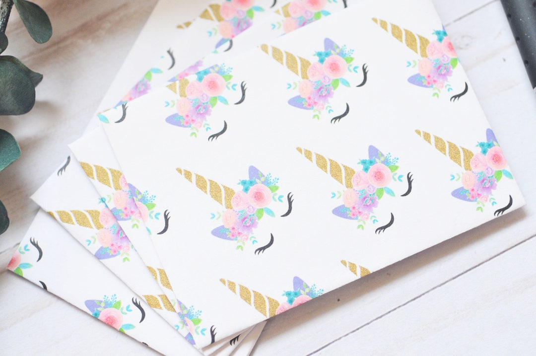 Unicorns & Purple Flowers Mini Cards - Set of 4 - Blank Cards, Magical ...
