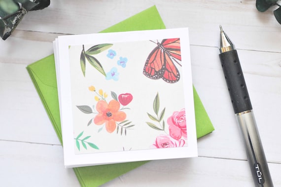 Butterfly Garden Mini Cards // Set of 4 // Botanical // Blank - Etsy