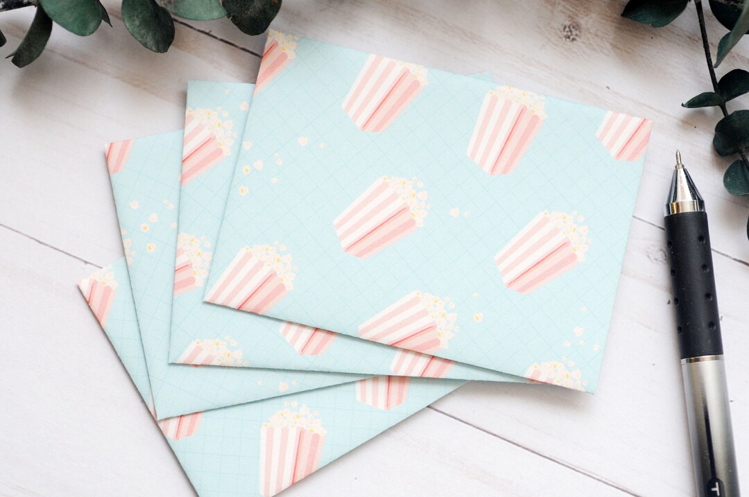 Movie Popcorn Mini Envelopes - Set of 4 // Mini Cards // Blank Cards ...