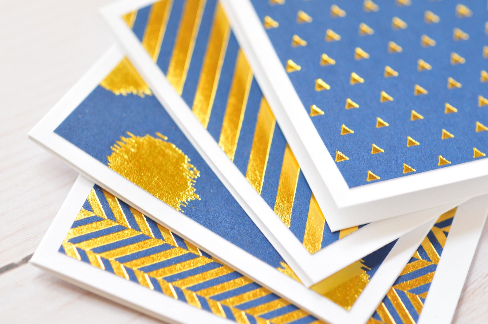 Navy and Gold Mini Cards // Set of 4 // Gold Foil // Pattern - Etsy