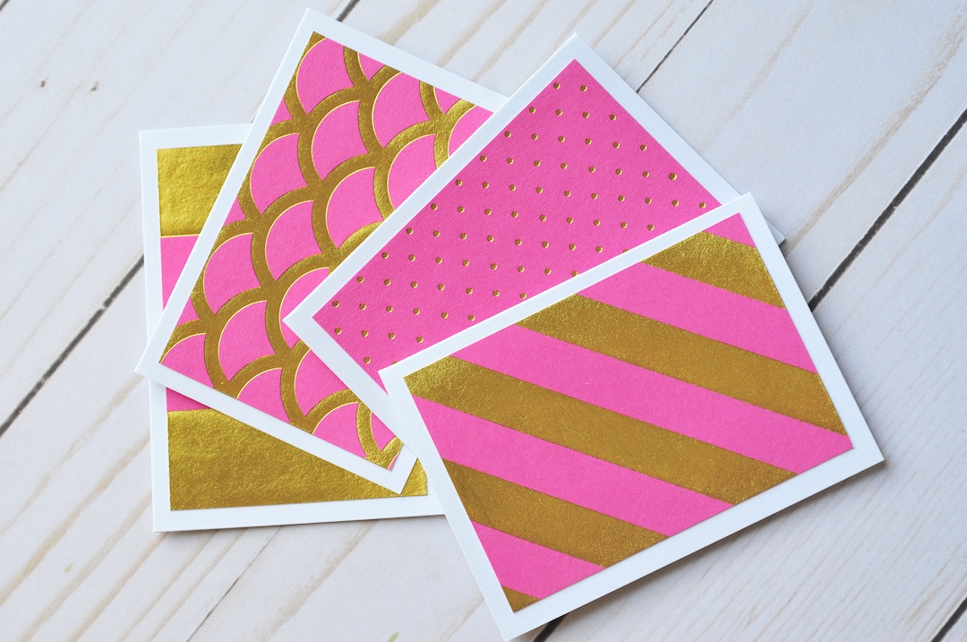 LAST CHANCE - Pink and Gold Mini Cards Set of 18 // Blank Cards ...