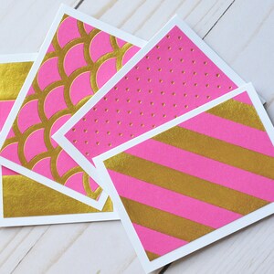 LAST CHANCE Pink and Gold Mini Cards Set of 18 // Blank Cards ...