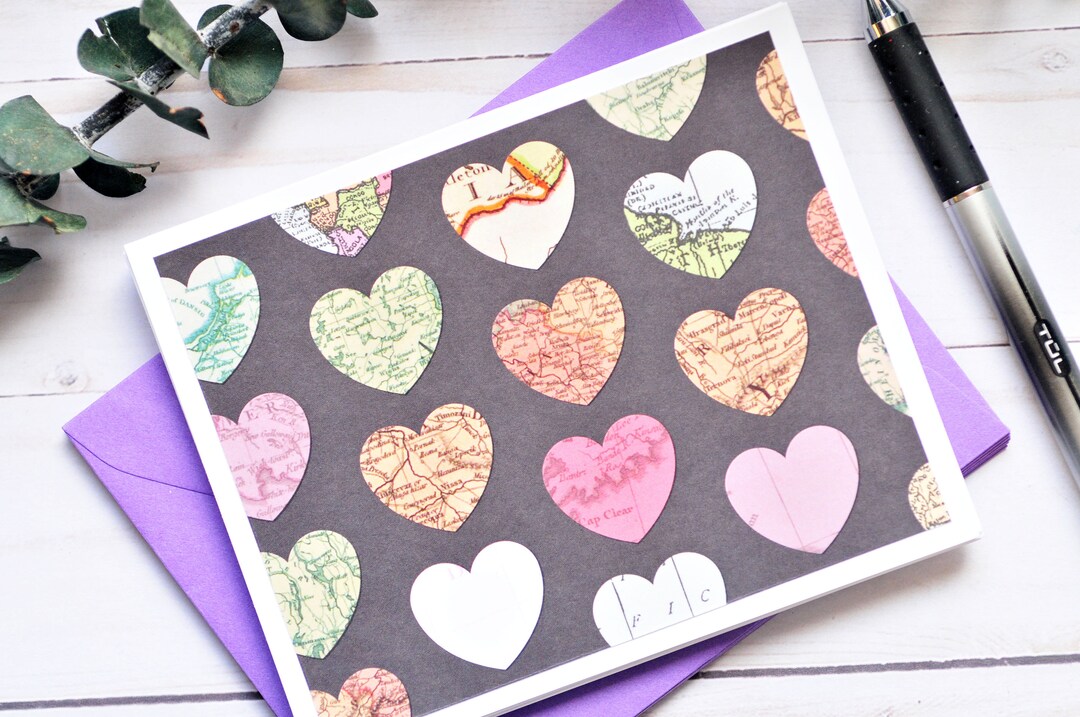 Map Heart Note Cards - Set of 4 // Blank Cards // Love Letter ...