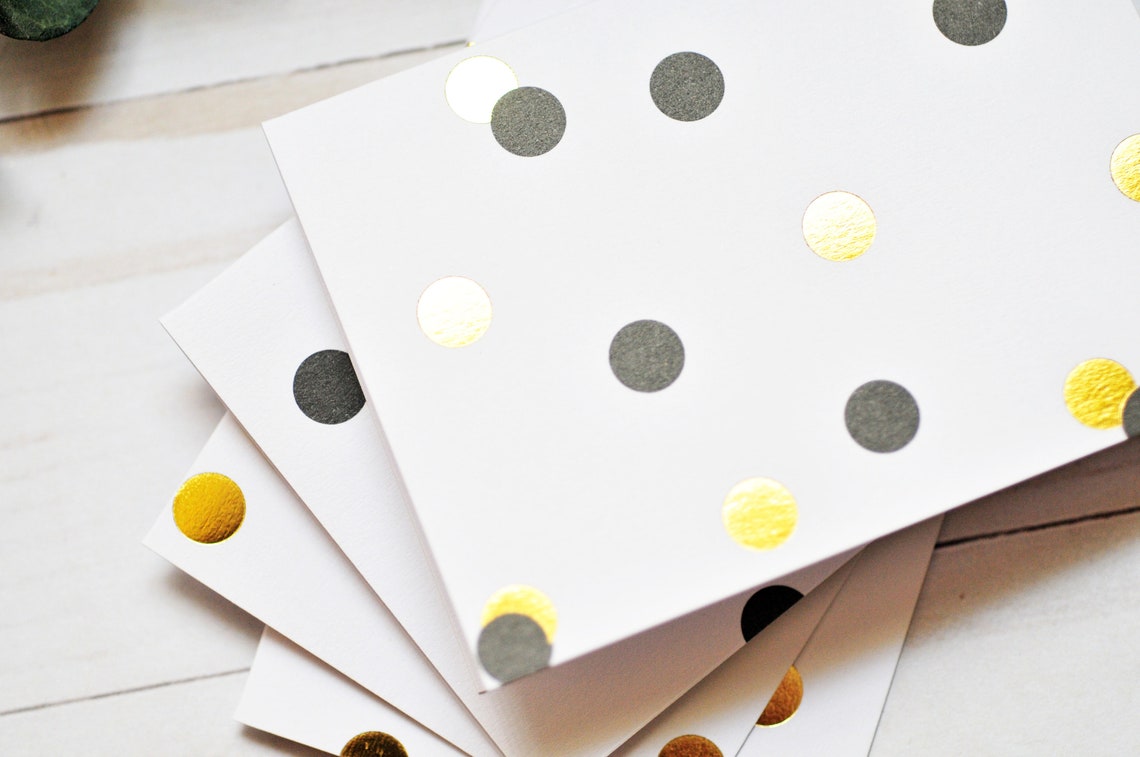 Black and Gold Dotted Mini Cards // Set of 4 // Blank Cards // - Etsy