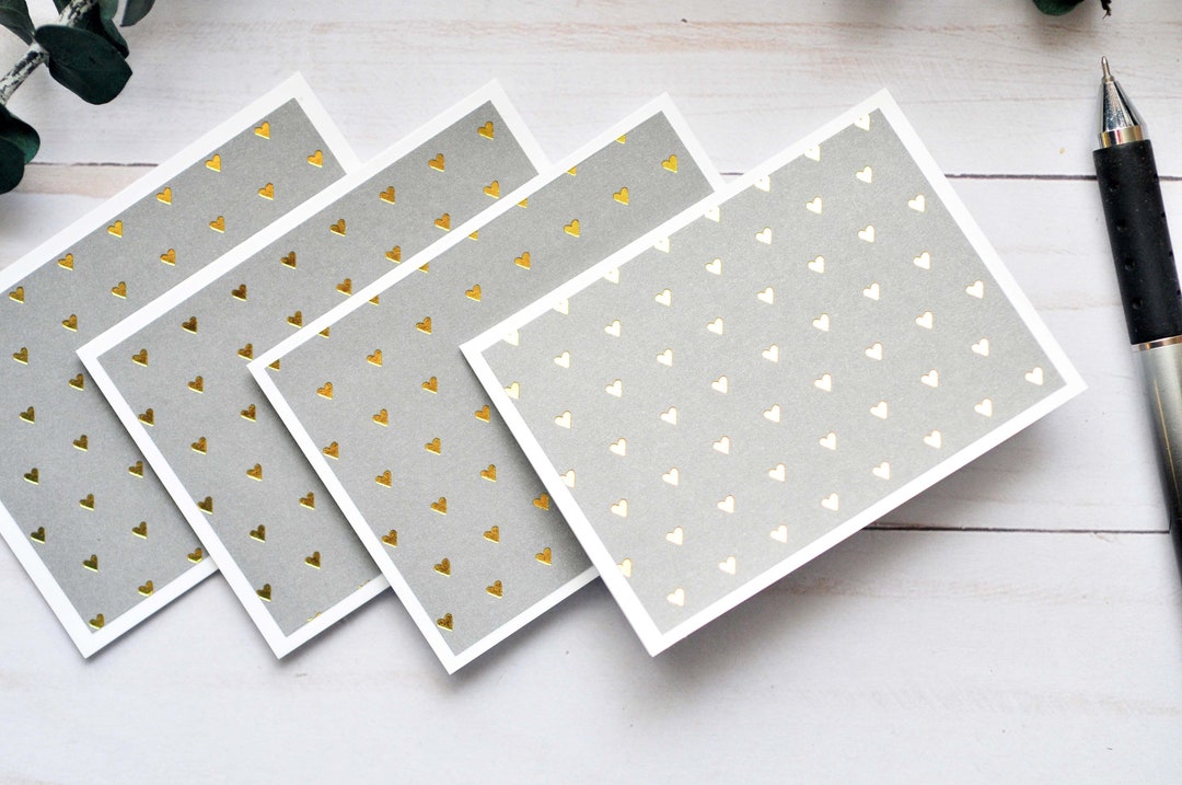 Gray and Gold Heart Mini Cards - Set of 2 // Blank Cards // Gold Foil ...