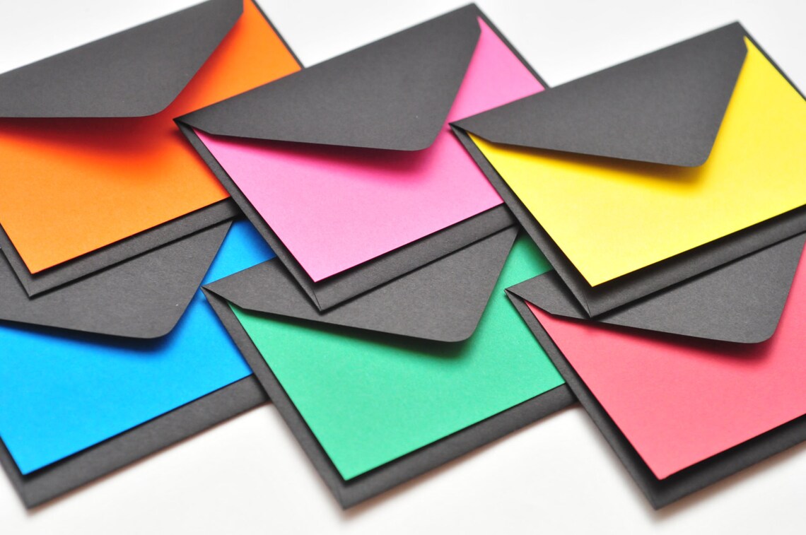 Black Mini Envelopes With Colorful Cards // Mini Cards // Set - Etsy