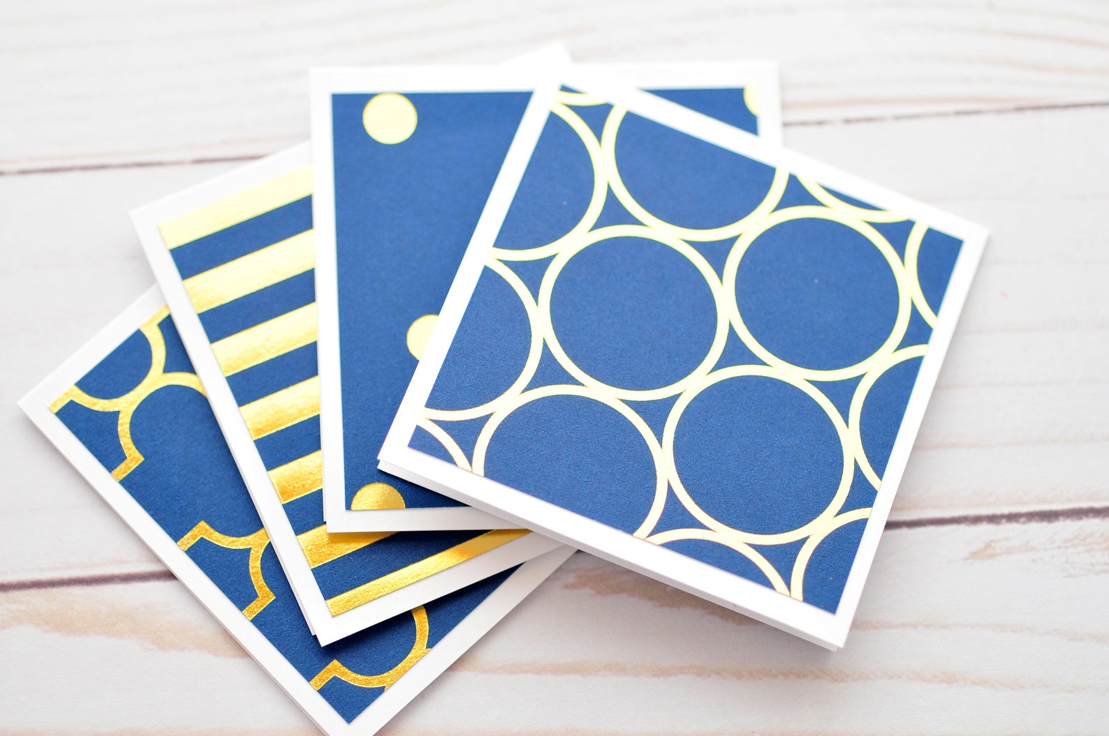 Navy and Gold Mini Cards // Set of 4 // Gold Foil // Pattern - Etsy