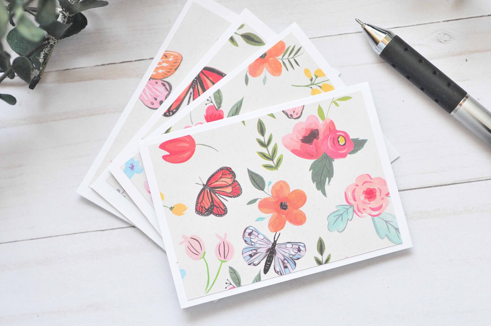 Butterfly Garden Mini Cards // Set of 4 // Botanical // Blank - Etsy