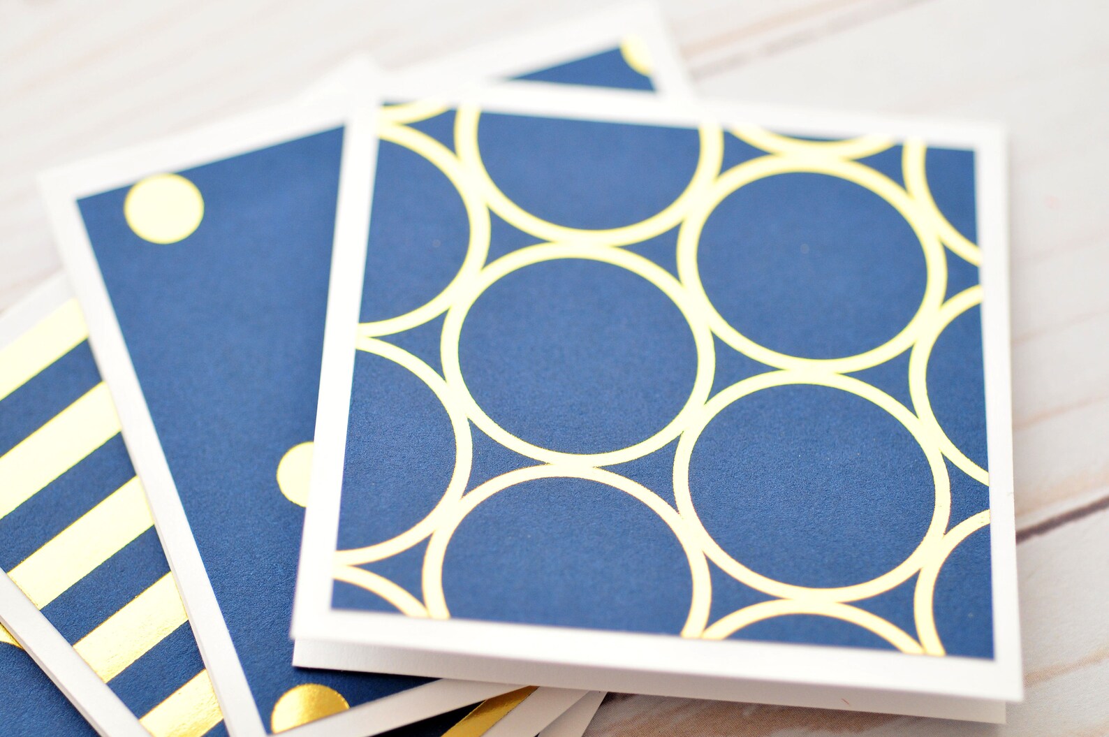 Navy and Gold Mini Cards // Set of 4 // Gold Foil // Pattern - Etsy