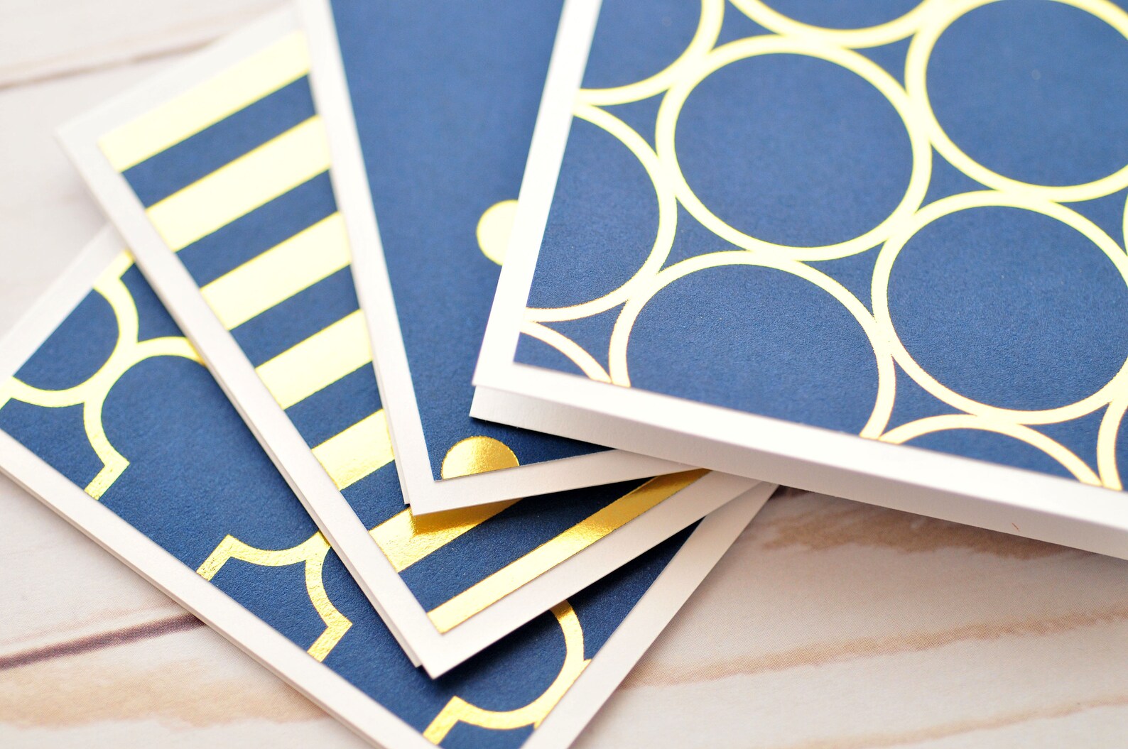 Navy and Gold Mini Cards // Set of 4 // Gold Foil // Pattern - Etsy