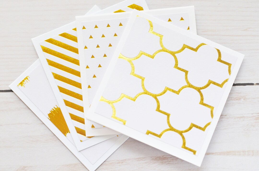 White and Gold Mini Cards - Set of 4 // Blank Cards // Gold Foil ...