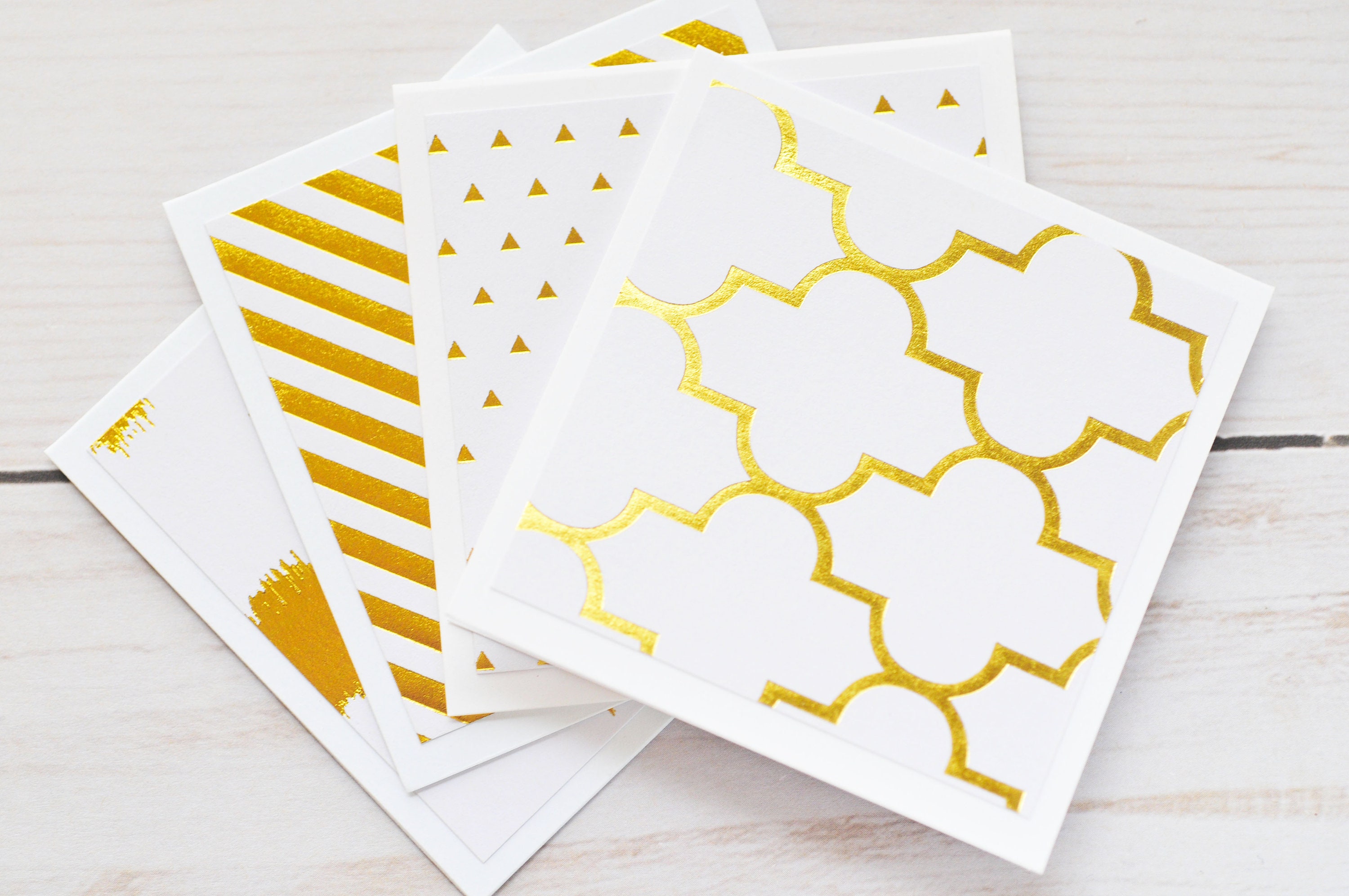 White and Gold Mini Cards // Set of 4 // Blank Cards // Gold | Etsy