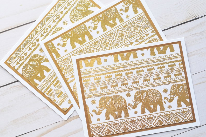 Golden Elephant Note Cards // Blank Note Cards // Indian - Etsy