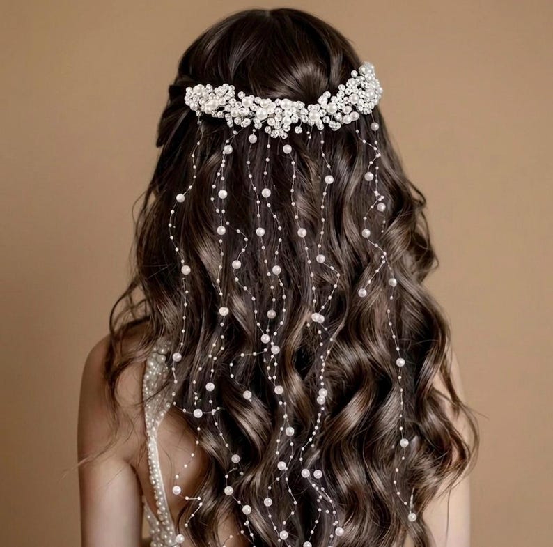 Bridal Pearl Hair Comb Tassel Wedding Headpiece Elegant Beaded Hair ...