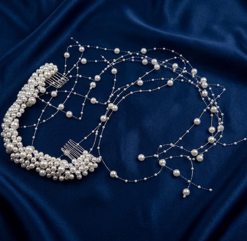 Bridal Pearl Hair Comb Tassel Wedding Headpiece Elegant Beaded Hair ...