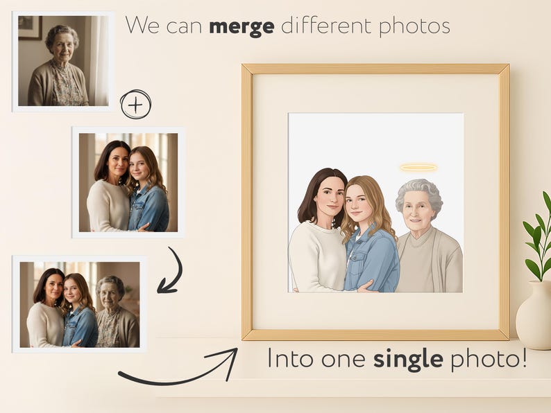 Custom Memorial Portrait, Family Cartoon From Photo, Bereavement Gift ...