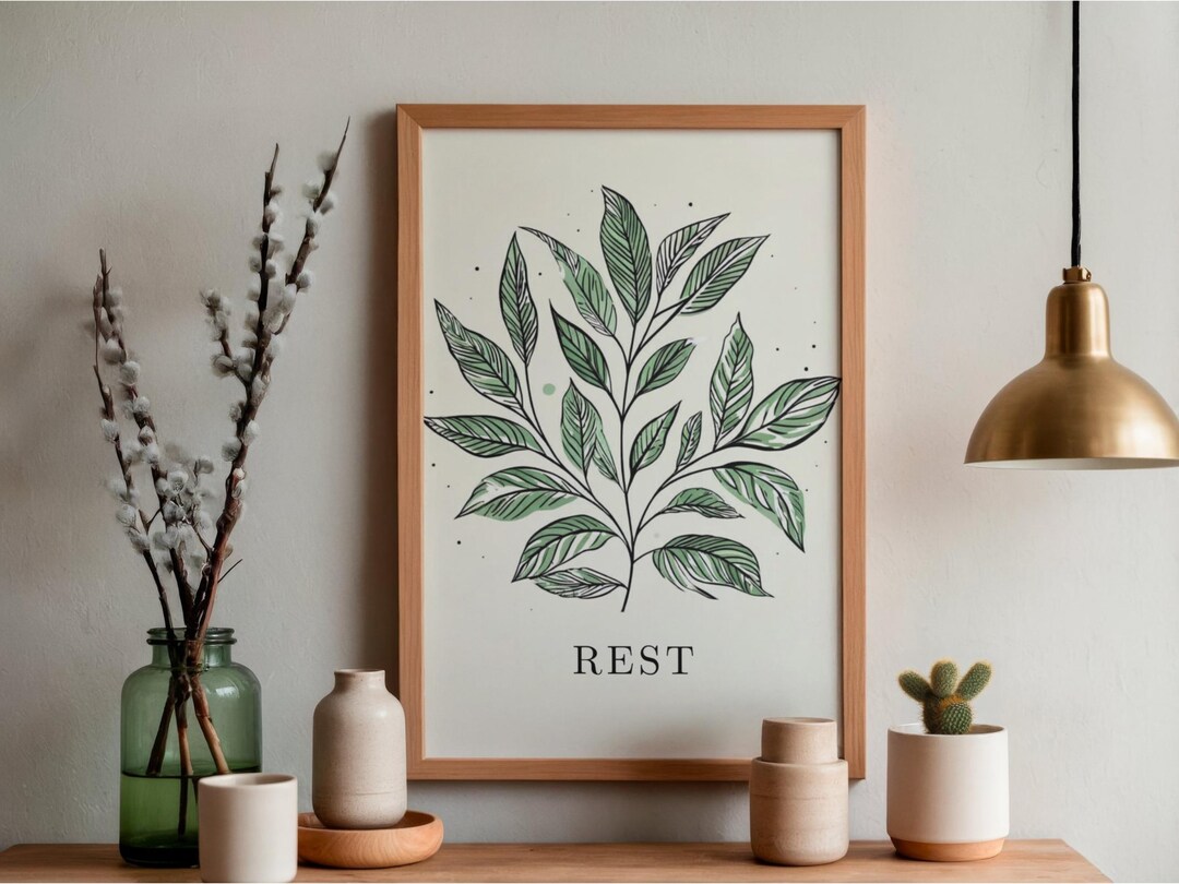Rest Botanical Wall Art Print | Neutral Minimalist Home Decor, Green ...
