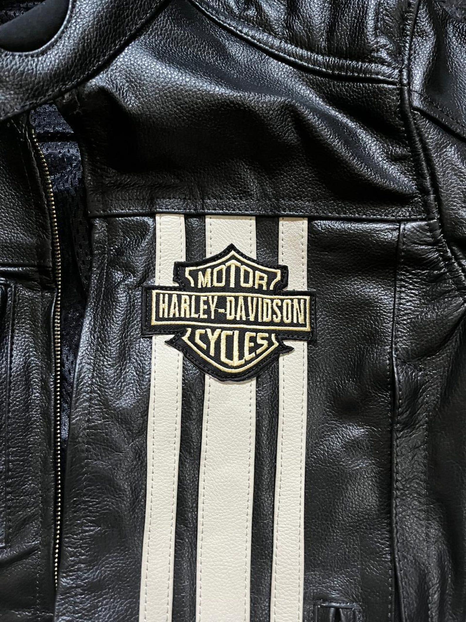 Harley Davidson Black Leather Motorcycle Jacket, Striped Cruiser Style ...