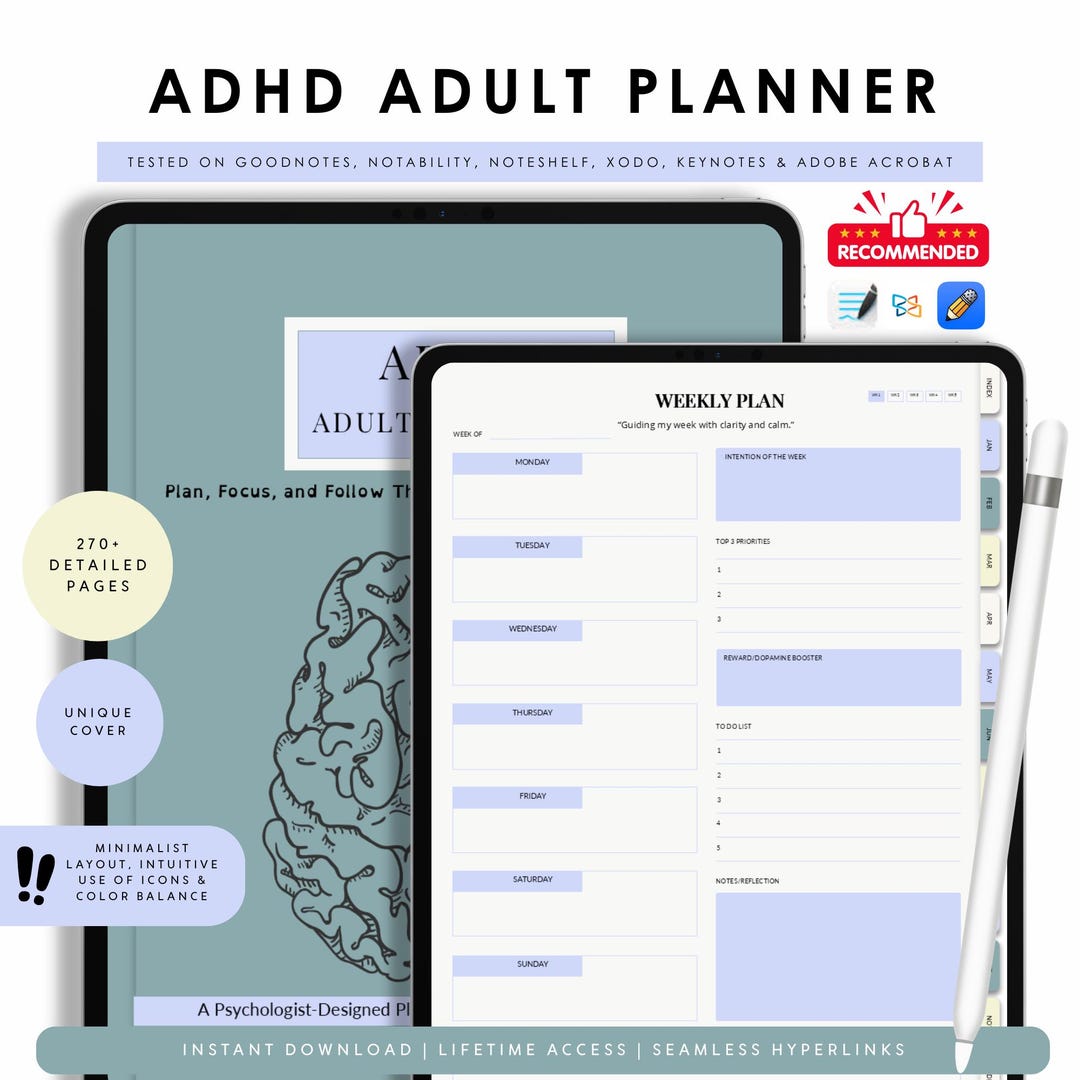 ADHD Adult Digital Planner: Focus & Routine Builder (interactive PDF ...